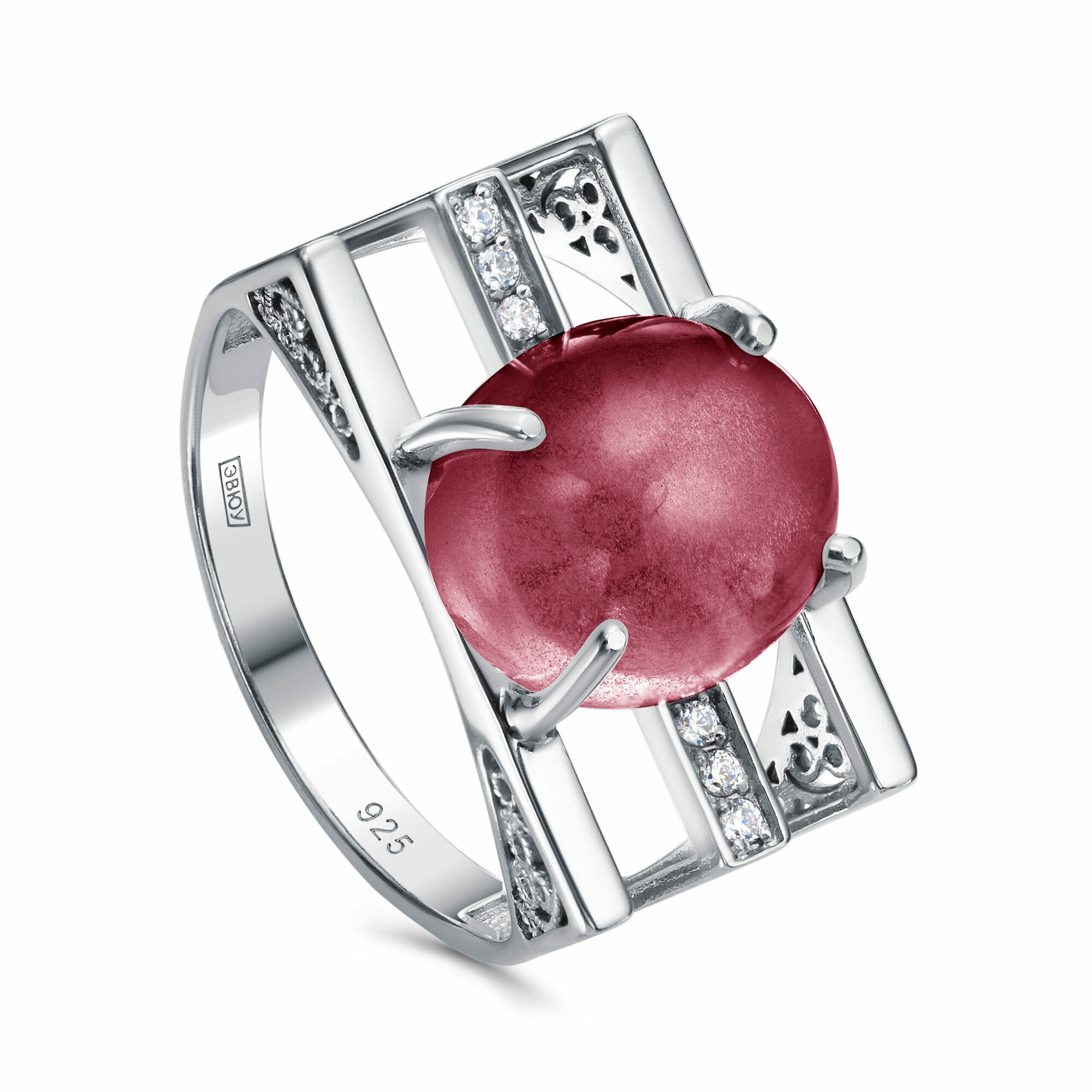 Кольцо, серебро, 925 проба, фианит, улексит