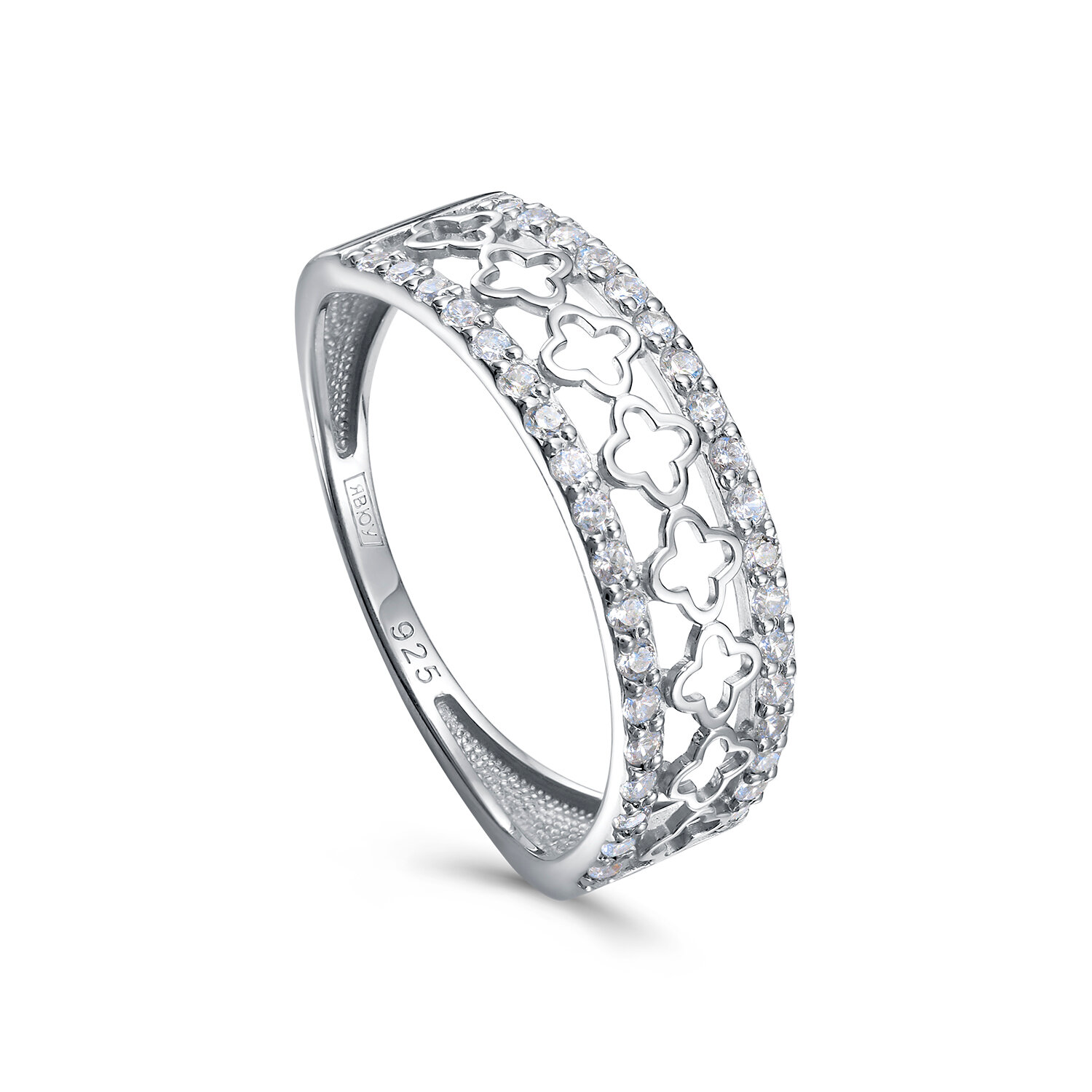 Кольцо, серебро, 925 проба, фианит