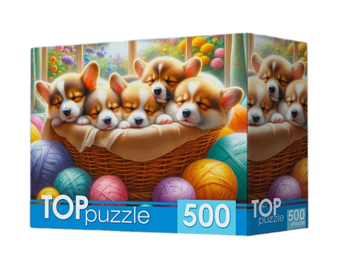 Пазл для взрослых TOP Puzzle 500 деталей, элементов: Корги в корзине