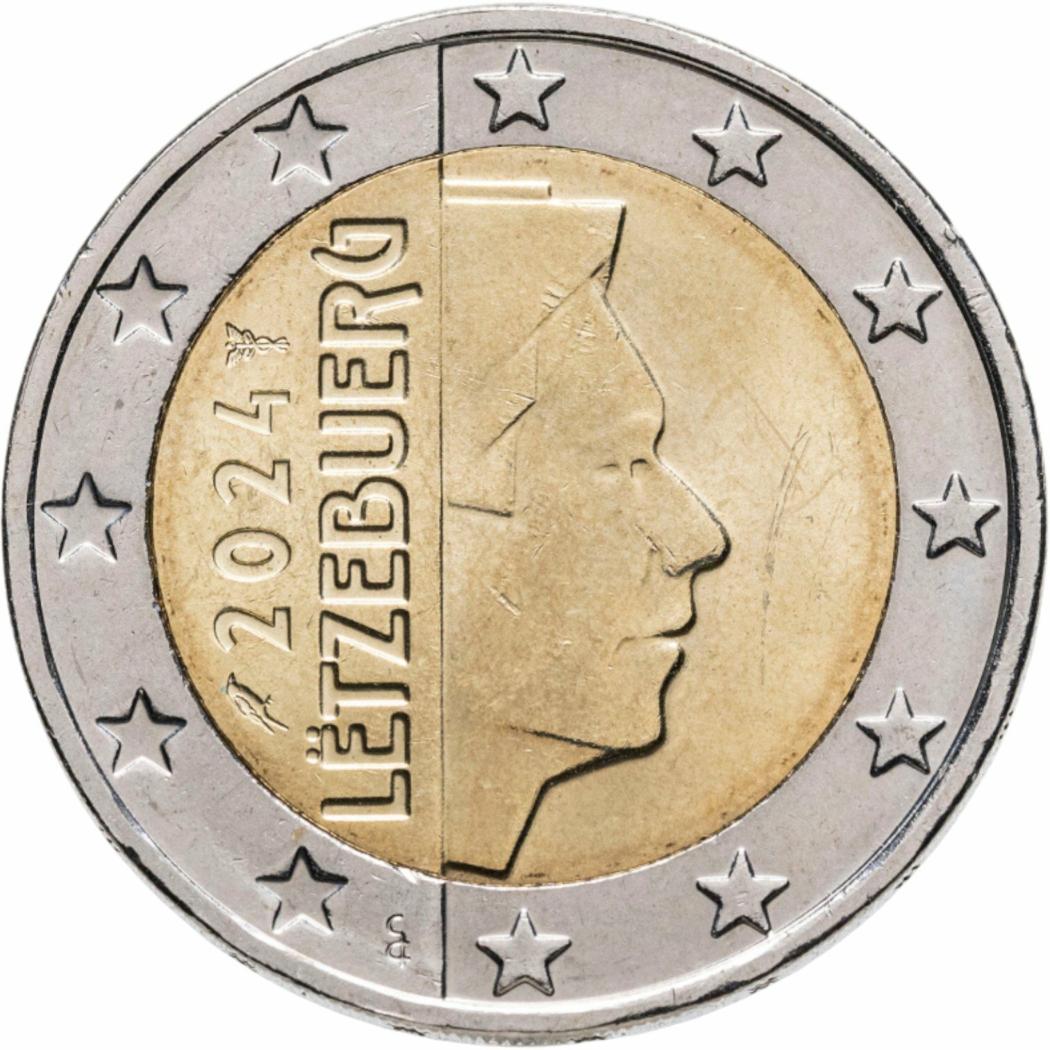 Люксембург 2 евро 2024, Биметалл, в сохранности AU-UNC