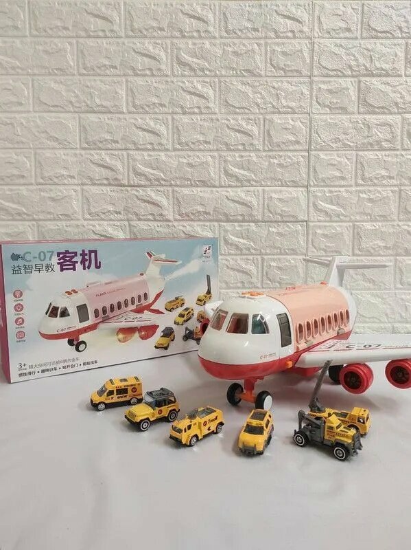 Транспортный грузовой полицейский красный большой самолет и машины - сборная модель развивающая игрушка для мальчиков от 3 лет