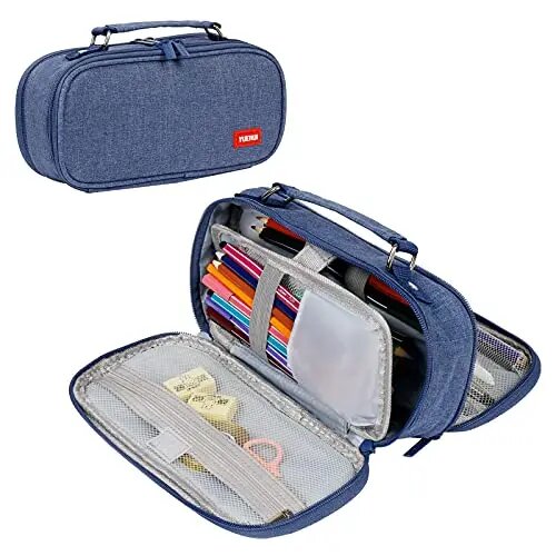 Большой холщовый пенал Темно-синий, L-blue pencil case