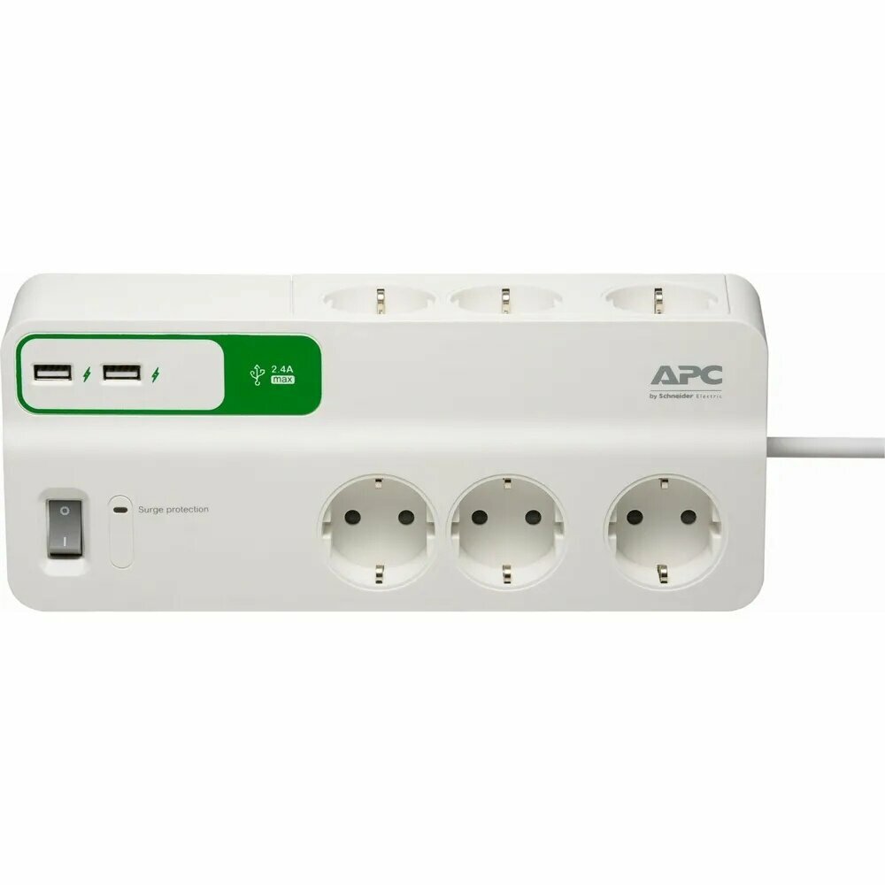 Сетевой фильтр APC by Schneider Electric SurgeArrest PM6U-GR 230V 2 USB-порта 6 выходов с защитой от перенапряжения, 1836 джоулей Несколько розеток с защитой от тока