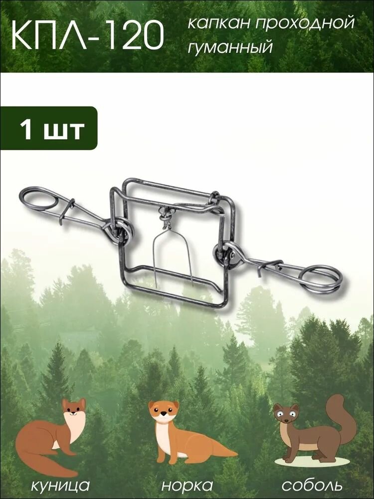 Капкан Кировский гуманный проходной на соболь, на куницу, норку, ондатру КП 120Л (облегченный)