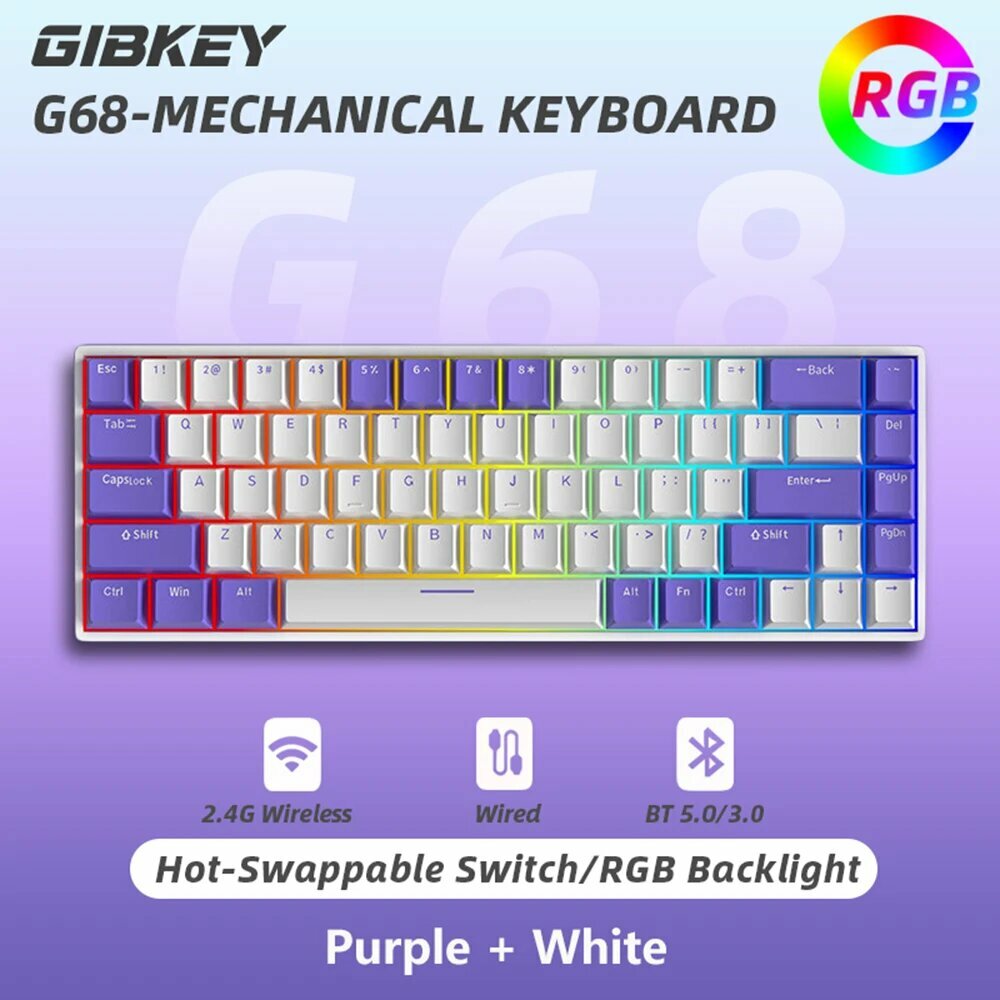 Механическая клавиатура G68 65%, Bluetooth, RGB, для геймеров