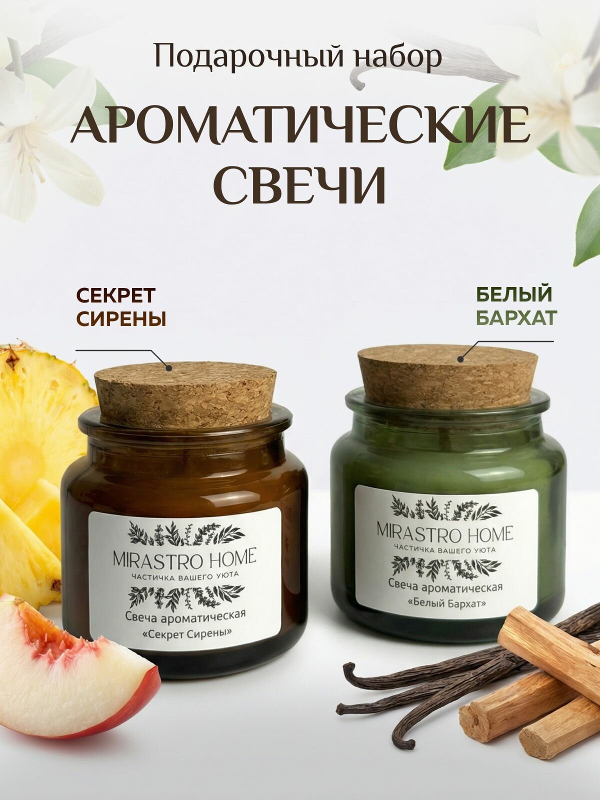 Подарочный набор "MIRASTRO HOME", 2 свечи, открытка, подарочная упаковка