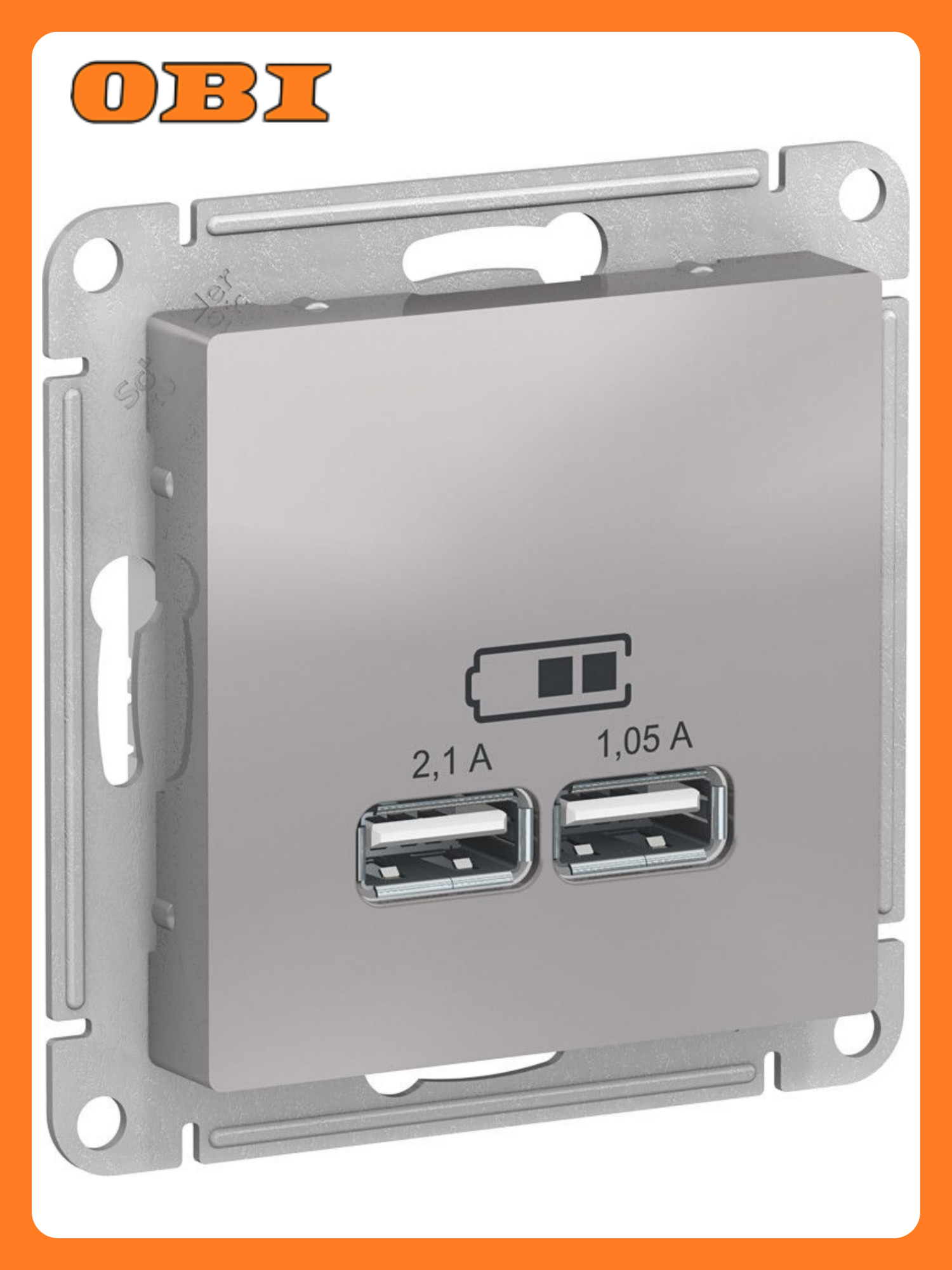 Розетка USB Systeme Electric AtlasDesign тип A+A 5В 1х2.1А 2х1.05А механизм алюминий