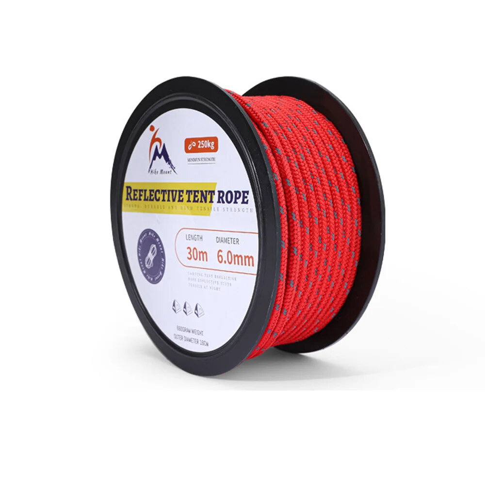 Веревка туристическая ADR Reflective Rope 6 мм, 30 м (red) светоотражающая