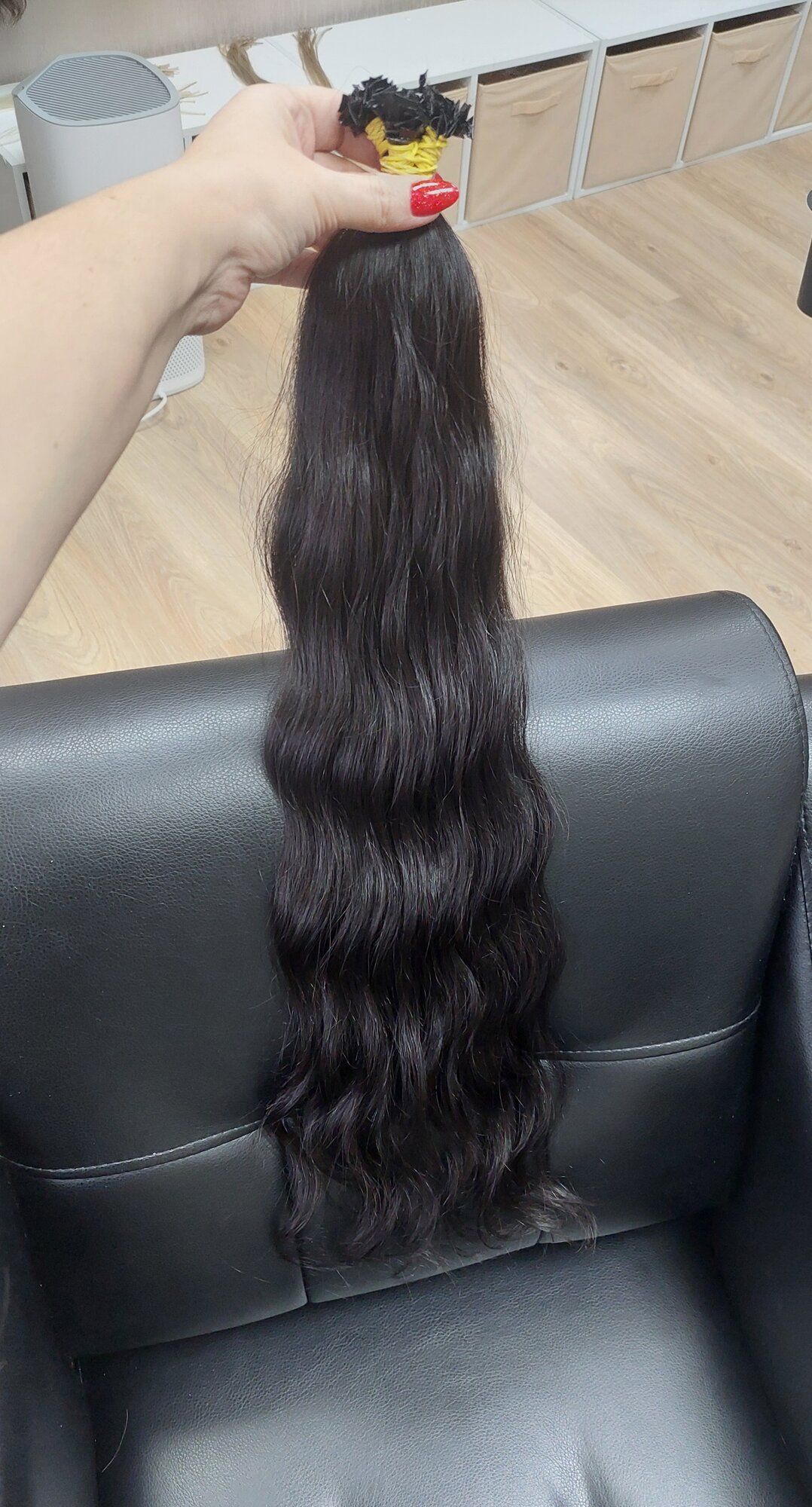 Натуральные волосы для наращивания, 180 прядок 65см, закапсулированы из 100г волос природной волны, чёрные 1б с каштановым отливом