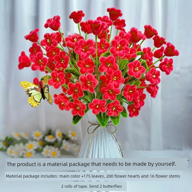 Набор для рукоделия с цветами лилии валлийской, 16 стеблей, красный, вязаный амортизирующий горшок
