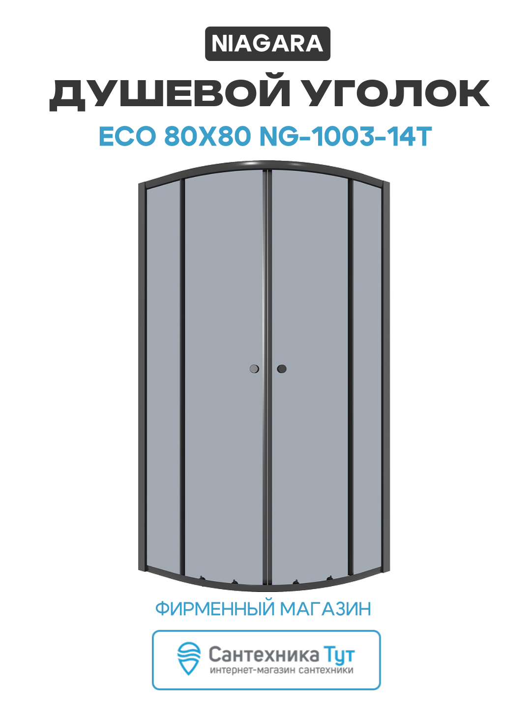 Душевой уголок Niagara Eco 80х80 NG-1003-14T профиль цвет Черный матовый стекло тонированное