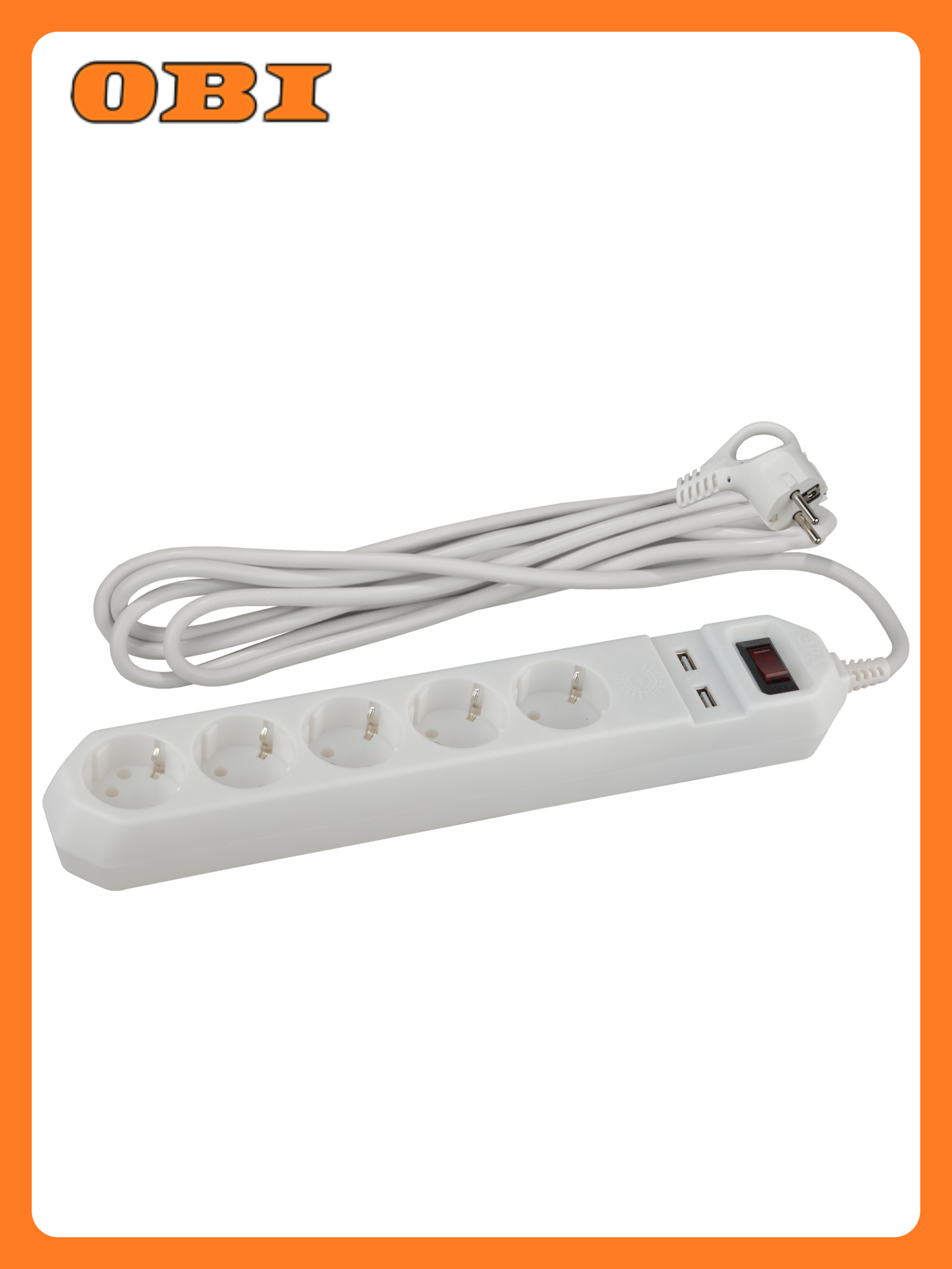 Сетевой фильтр ЭРА USF-5es-1.5m-USB-W с базовой защитой с заземлением с выключат