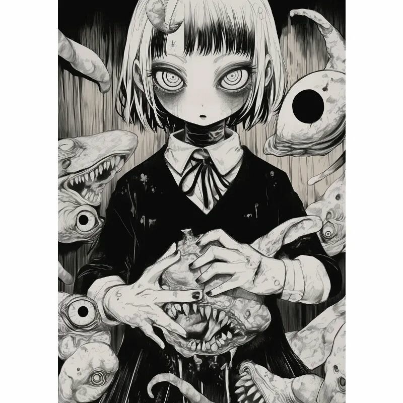 Алмазная картина "Черно-белые комиксы о девушках-хоррорах" алмазная огранка 40х50 см,40X50CM, белый