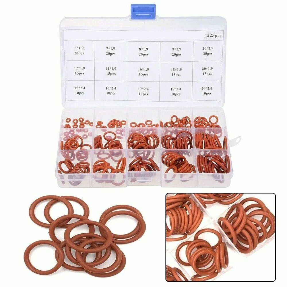 Набор силиконовых уплотнительных колец высокого качества, 225 шт, красные, метрические, VMQ, прокладка, уплотнение