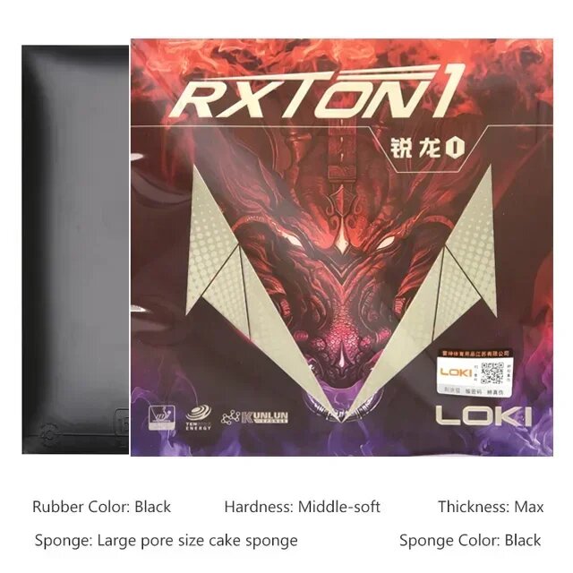 Резина для настольного тенниса LOKI RXTON 1 черная, средней жесткости, Max