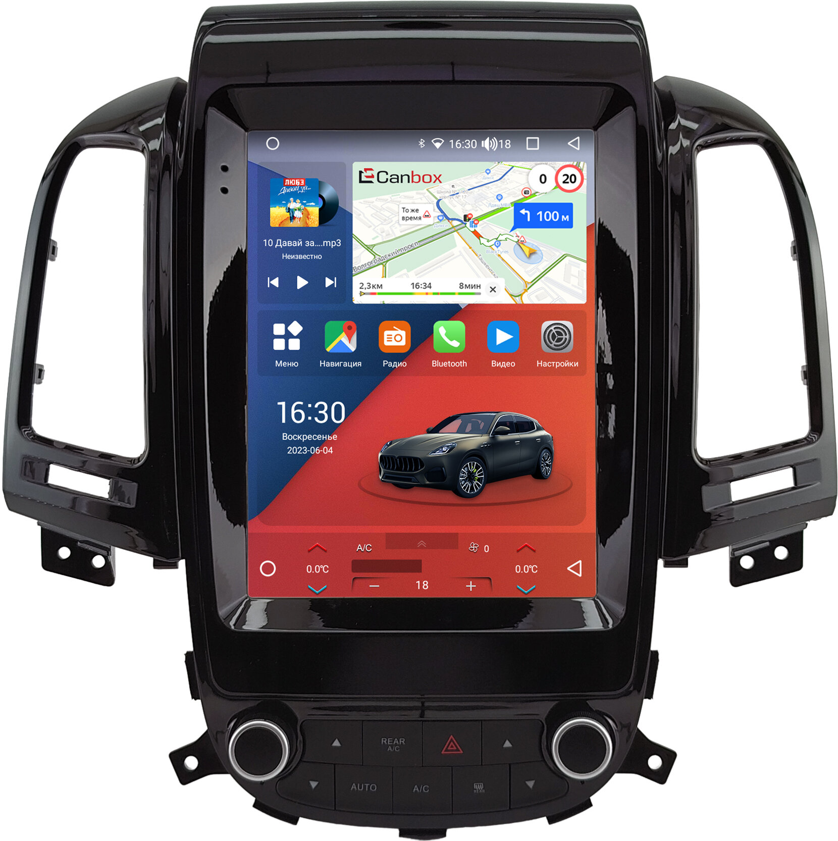 Штатная магнитола Hyundai Santa Fe 2 2005-2012 (глянцевая) Canbox H-Line (Tesla) 9.7" 4/64 5623-1312-296 Android 10 (4G-SIM, DSP, QLed)