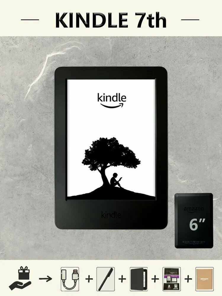 Amazon 6" Электронная книга Amazon Kindle 7-го поколения 6E-ink 4 ГБ поддерживает русский язык, черный матовый