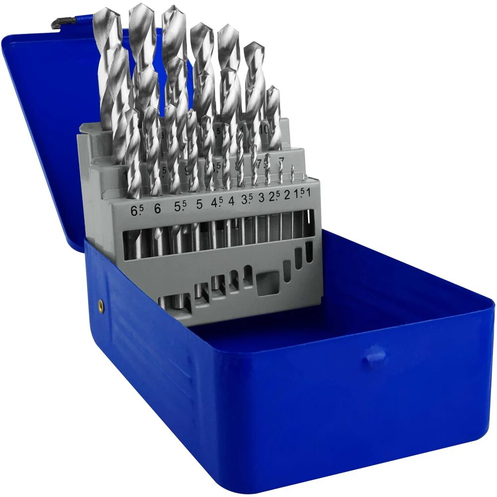 Набор сверл HSS 25 шт, 1-13 мм vertextools 0987-25, из быстрорежущей стали спиральный тип цилиндрический хвостовик