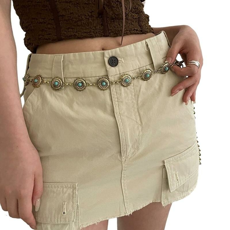 Пояса, Пояс для женского богемного декоративного платья с цепочкой на талии в этническом стиле ретро-золотой