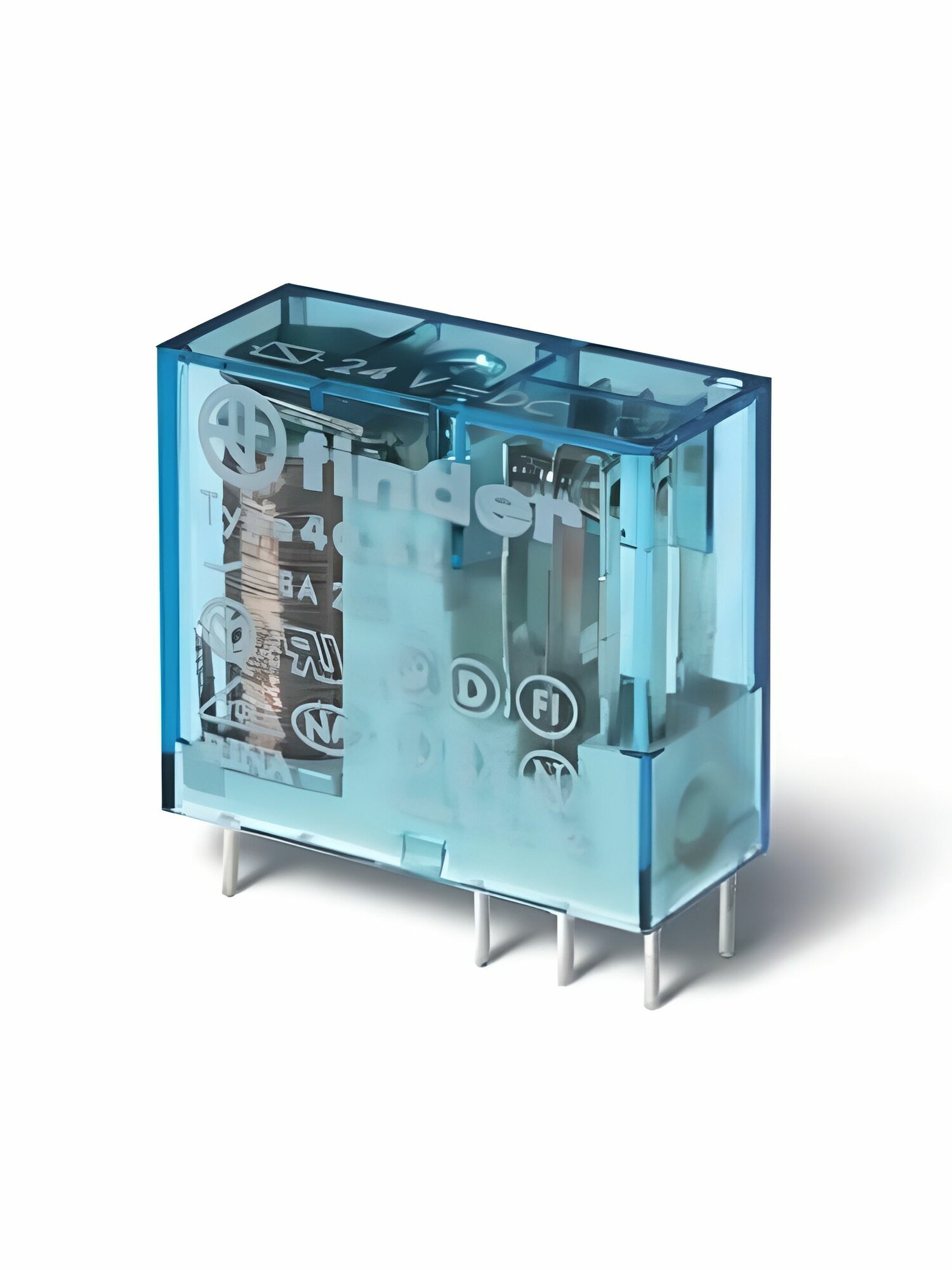 Миниатюрное универсальное электромеханическое реле, монтаж на печатную плату или в розетку, выводы с шагом 5мм, 2CO 8A, контакты AgCdO, катушка 90В DC (чувствит.), влагозащита RTIII