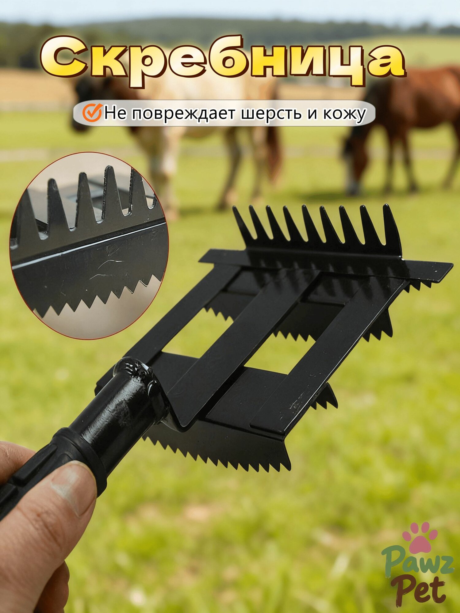 Скребница для лошадей, КРС, ослов, мулов, овец - уход за крупными животными