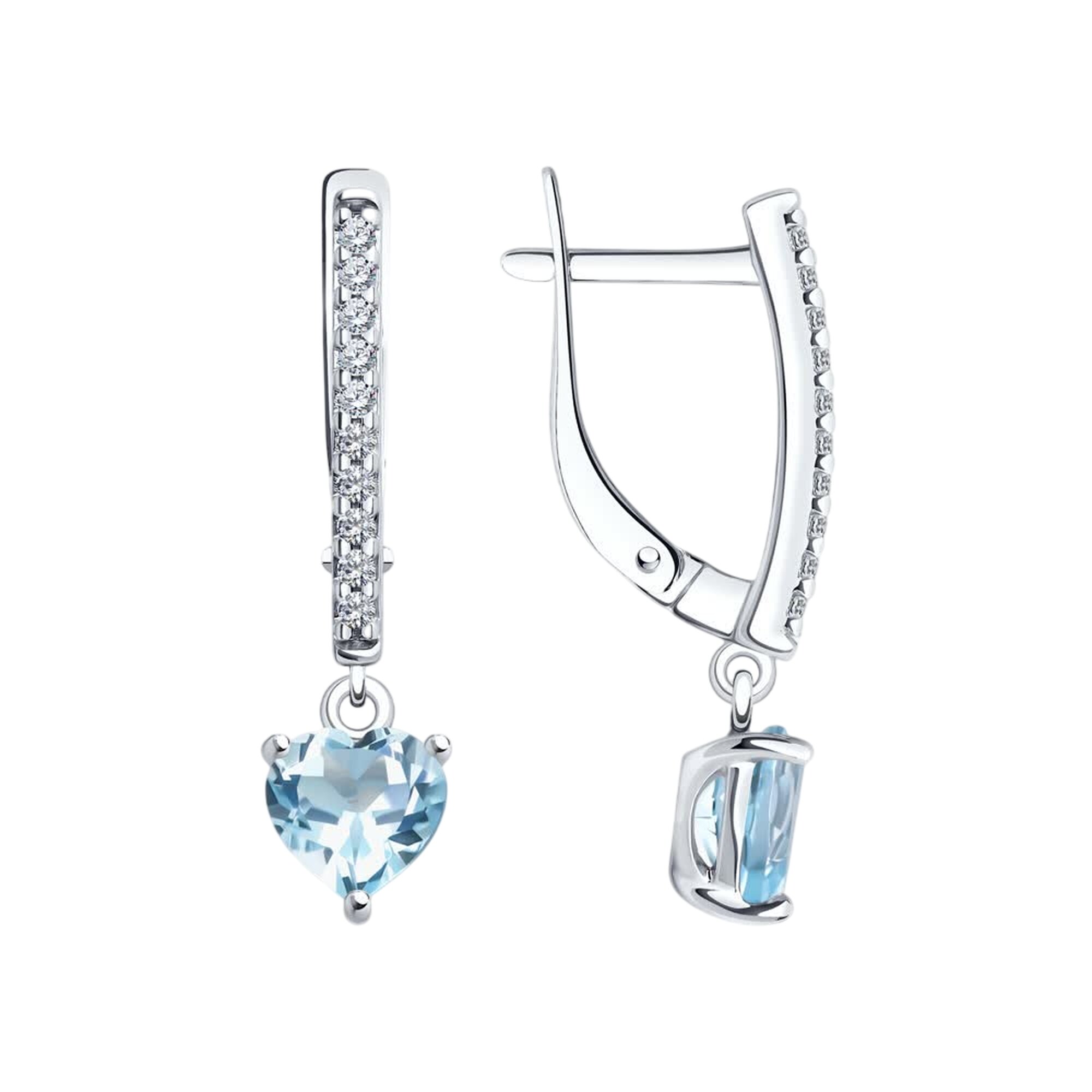 Серьги, серебро, 925 проба, родирование, фианит, топаз