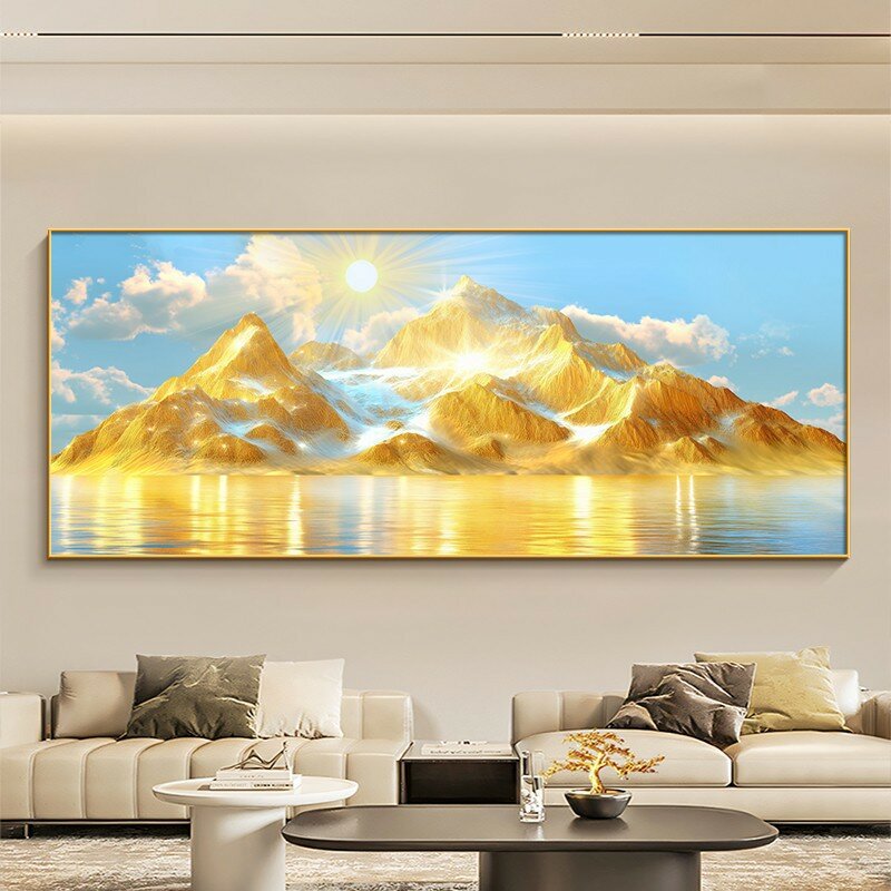 Декоративная картина для гостиной Sunshine Golden Mountain, фоновая стена для офиса, подвесная картина для ресторана, легкая роскошь, высококачественная настенная живопись для спальни
