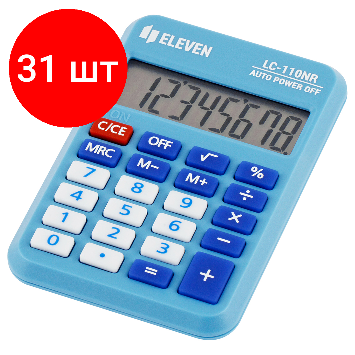 Комплект 31 шт, Калькулятор карманный Eleven LC-110NR-BL, 8 разрядов, питание от батарейки, 58*88*11мм, голубой