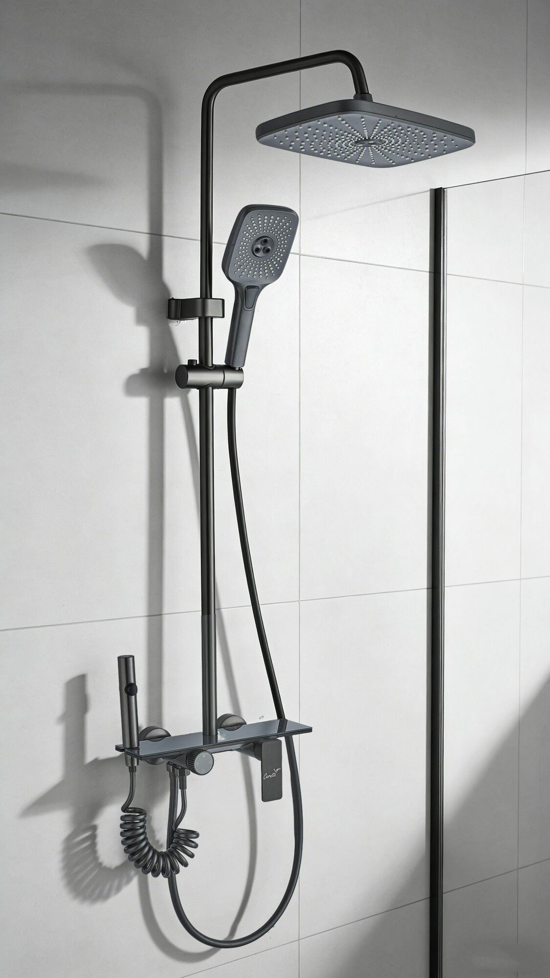 Душевая стойка Ceruttispa IVO , матовая графит, с тропическим душем