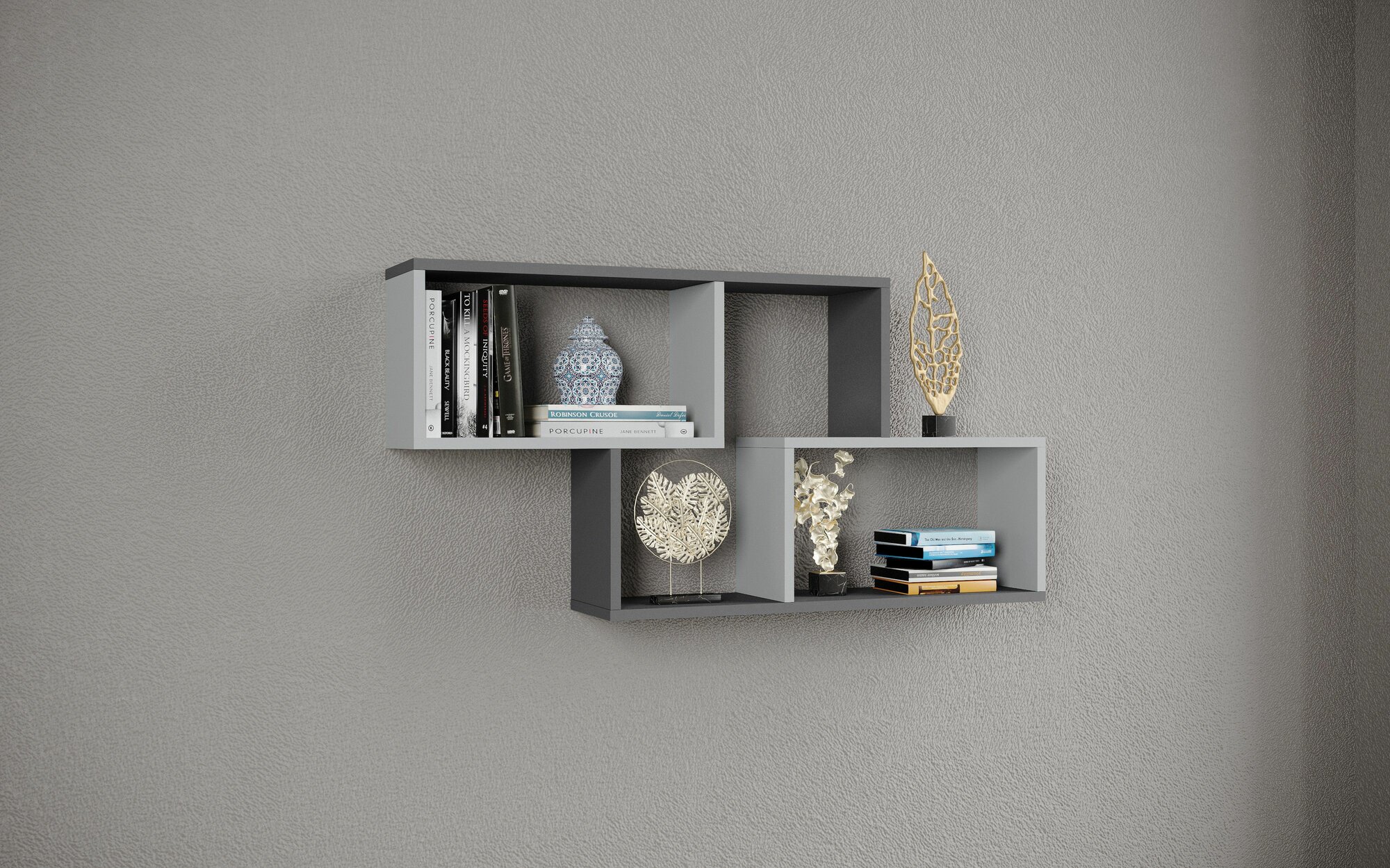 Полка навесная ПН-3 600х1050х180 (графит серый/серый камень) тэкс