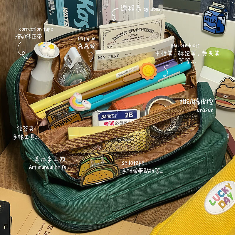 Большой открывающийся стоячий пенал, американский ретро, простой, канцелярская сумка для карандашей, большая вместимость, сумка для хранения для студентов