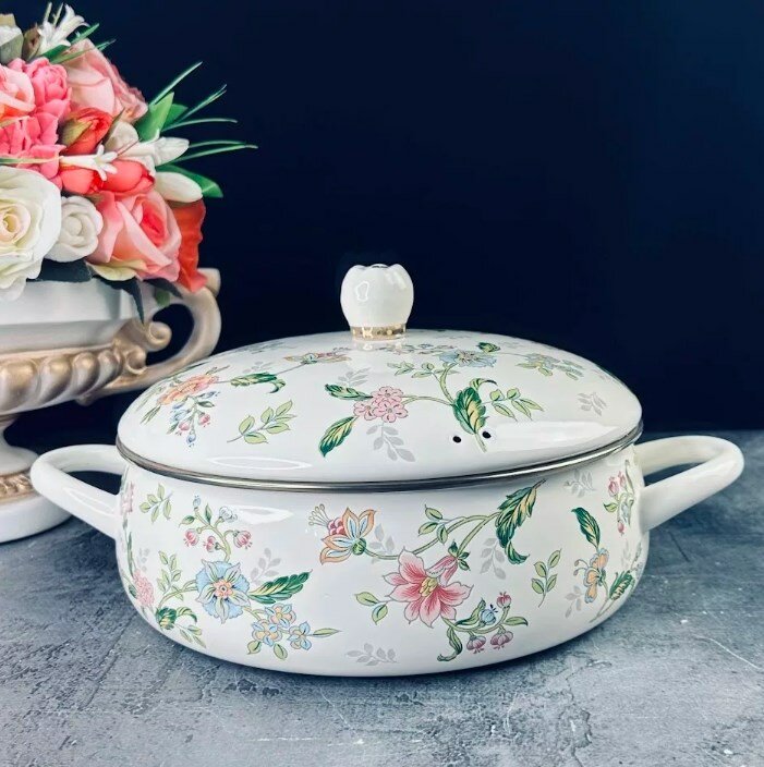 Сотейник эмалированный 3,2л MAGNOLIA с крышкой 24см. Эмаль 776-068 118-776-068