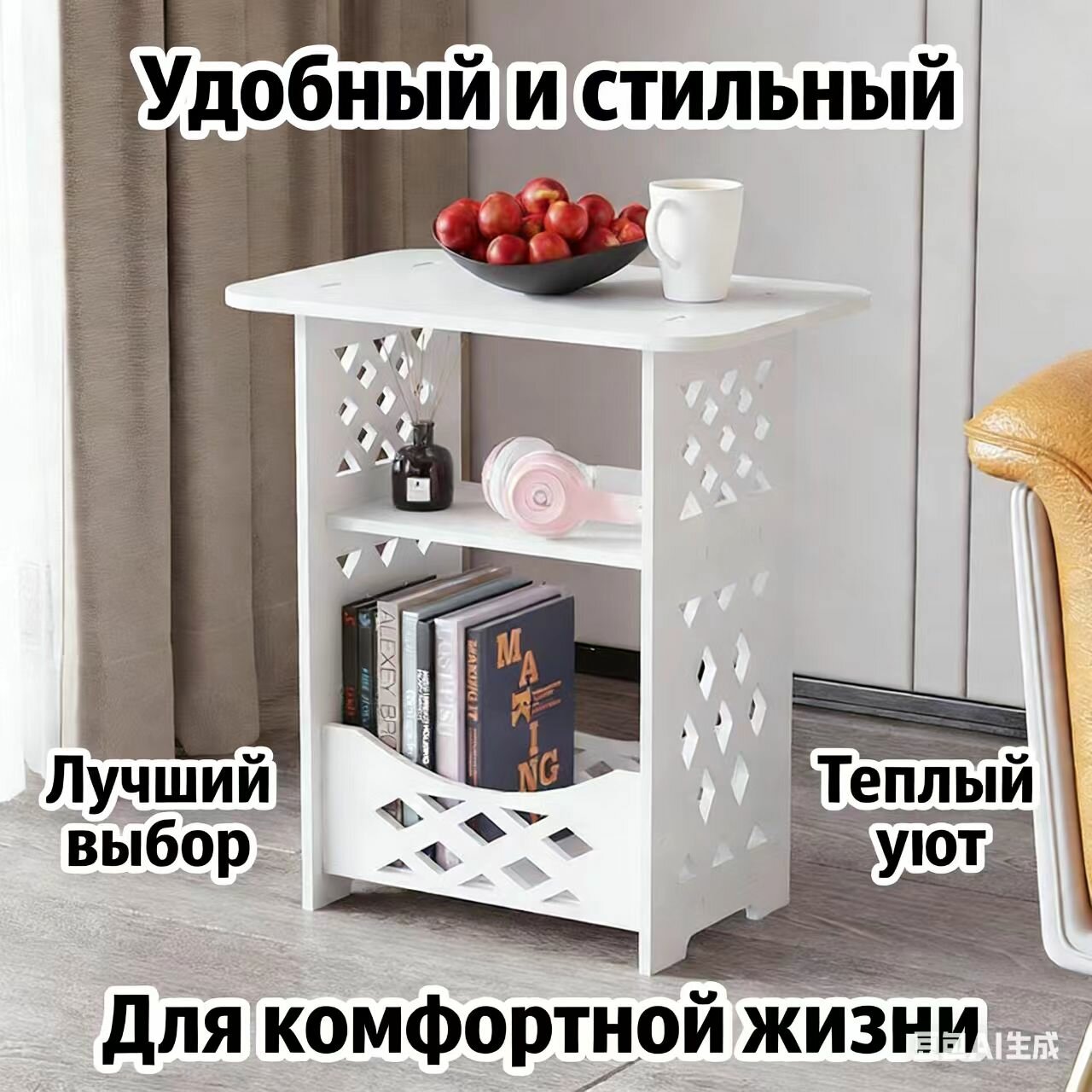Прикроватная тумбочка "икеа", белая, пластик, современный дизайн, прямоугольная