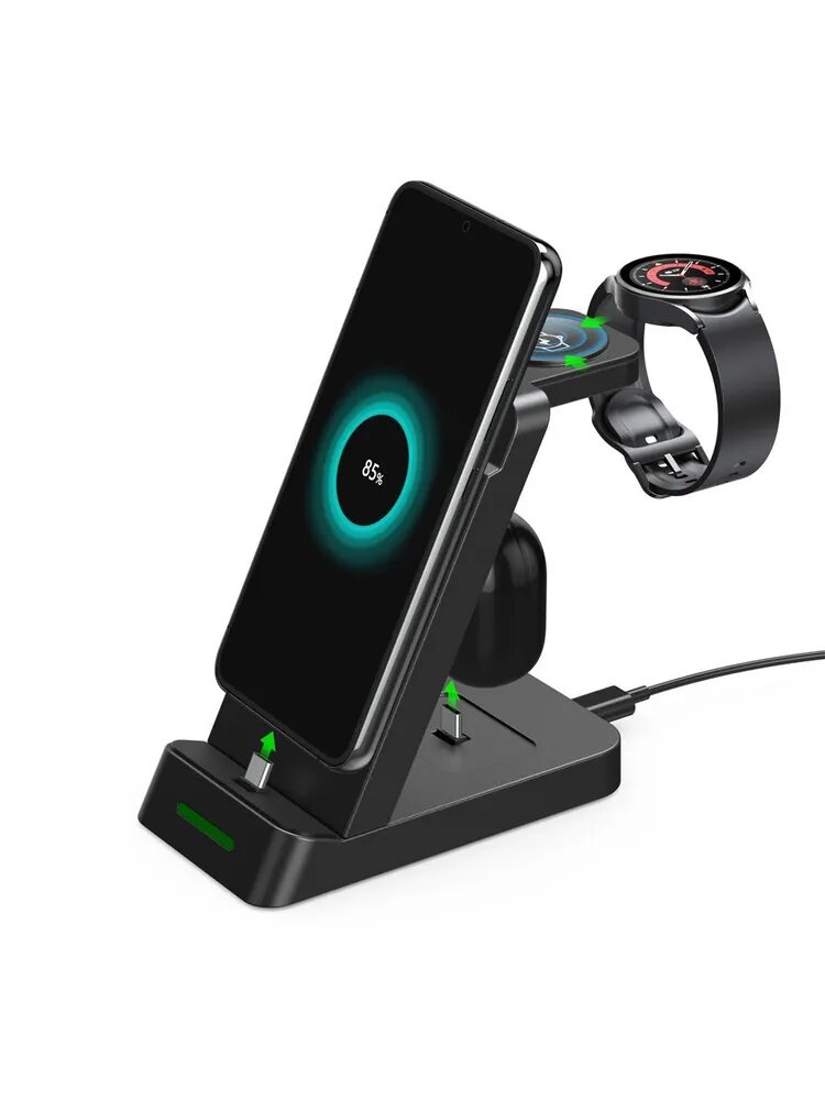Быстрое зарядное устройство для Samsung беспроводное 3 в 1 для смарфтонов , Samsung и часов, наушников / Док станция с быстрой зарядкой,(несовместим с Apple Watch)