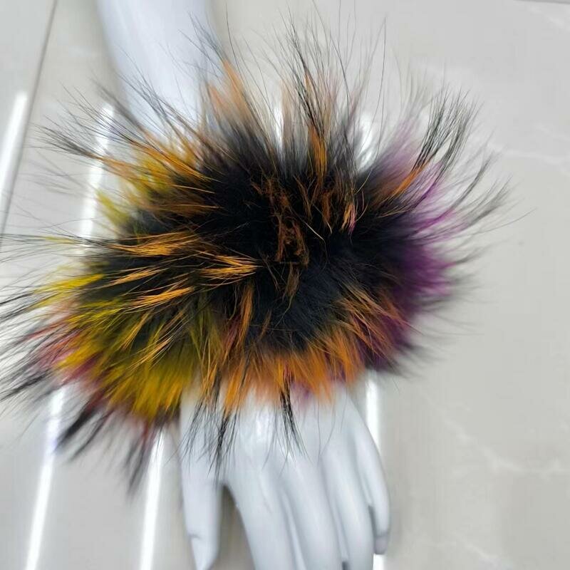 Кросс-бордерный браслет из натурального меха енота с застежкой, браслет из натурального меха енота, перьевой браслет, браслет из меха енота с застежкой