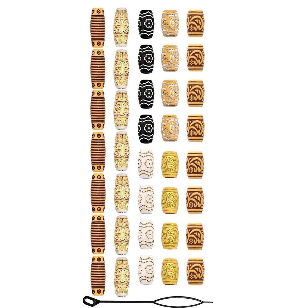 Гальванический позолоченный набор колец для волос из искусственной деревянной бусины-игла для пирсинга волос из деревянной бусины 38