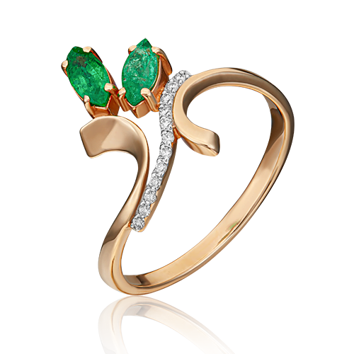 Кольцо, красное золото, 585 проба, изумруд, бриллиант