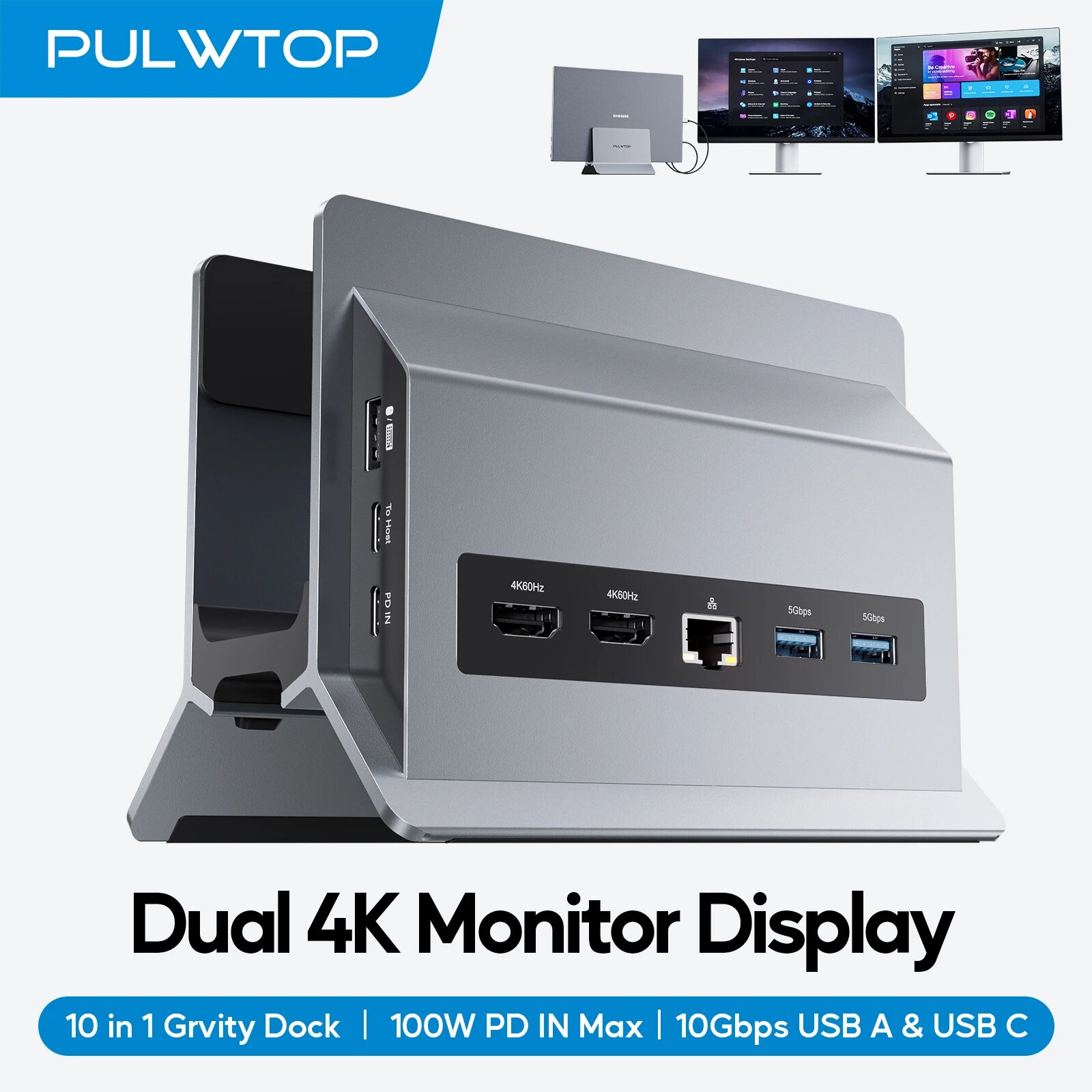 PULWTOP Док-станция USB C для двух мониторов