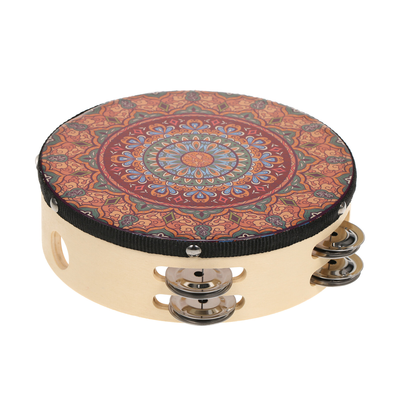 7-дюймовый деревянный тамбурин, ручной колокольчик, барабан с двумя рядами тарелок, 10 металлических тарелок, музыкальные ударные инструменты для детских игр и взрослых, подходит для церкви, караоке и вечеринок.