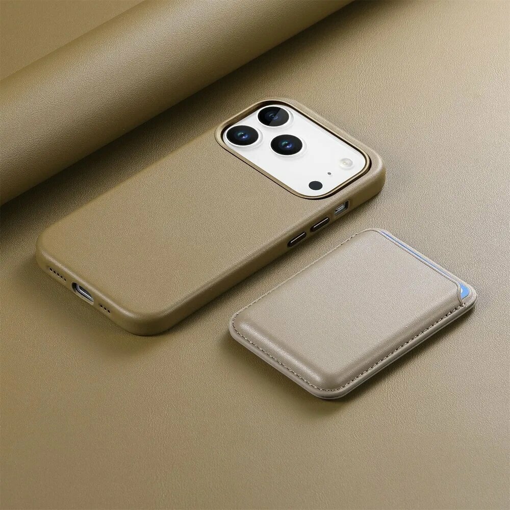 Чехол для Apple iPhone 17 Pro Max (айфон 17 про макс), магнитным держателем для карт, кожаный материал