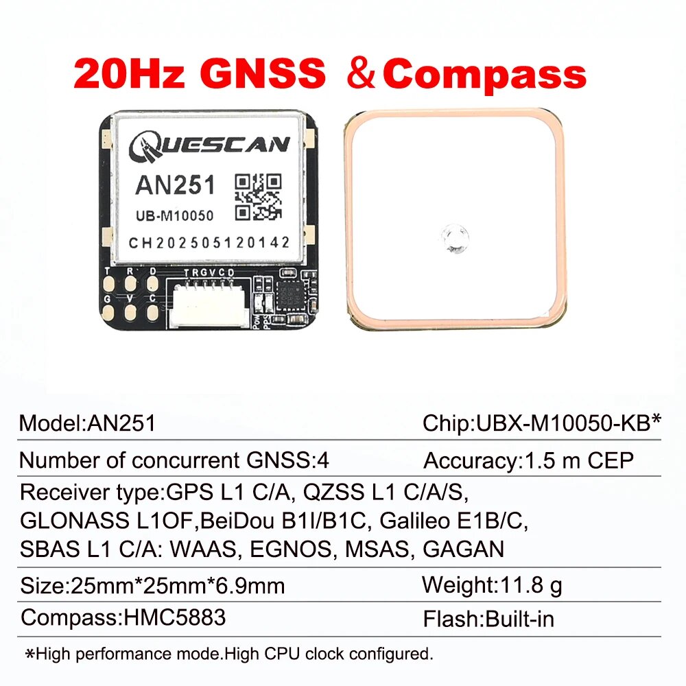 QUESCAN UBX-M10050-KB GPS ГЛОНАСС модуль с компасом AN251