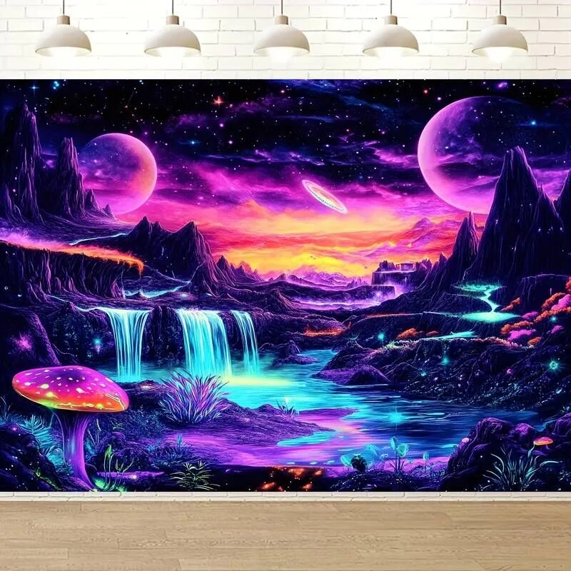 1 кусок флуоресцентного настенного гобелена размером 100x75 см с УФ-реактивной печатью.