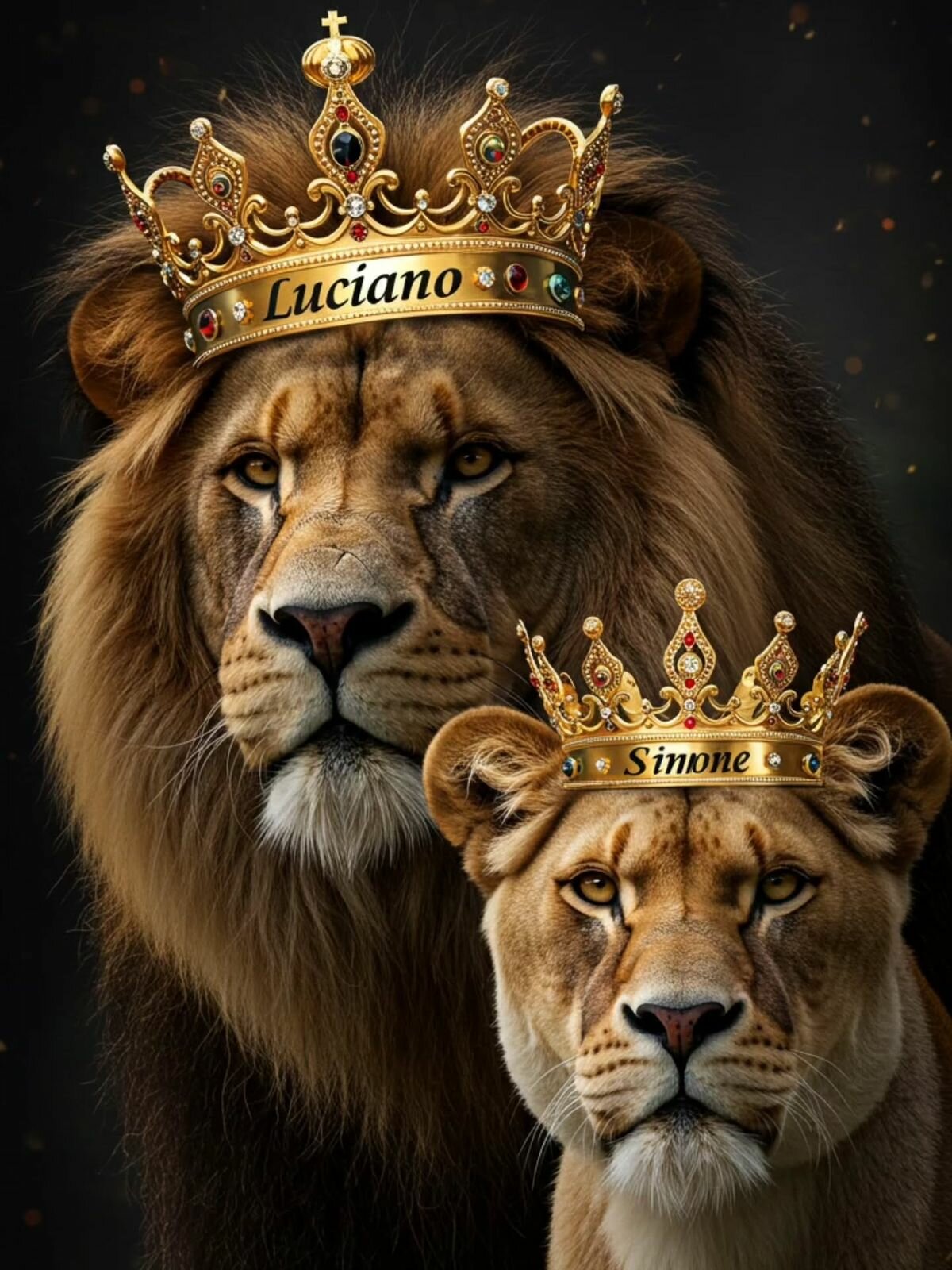 Алмазная живопись "Коронованный лев и львица", 5D, круглая, 40x50 см. Производитель: Brose Art.