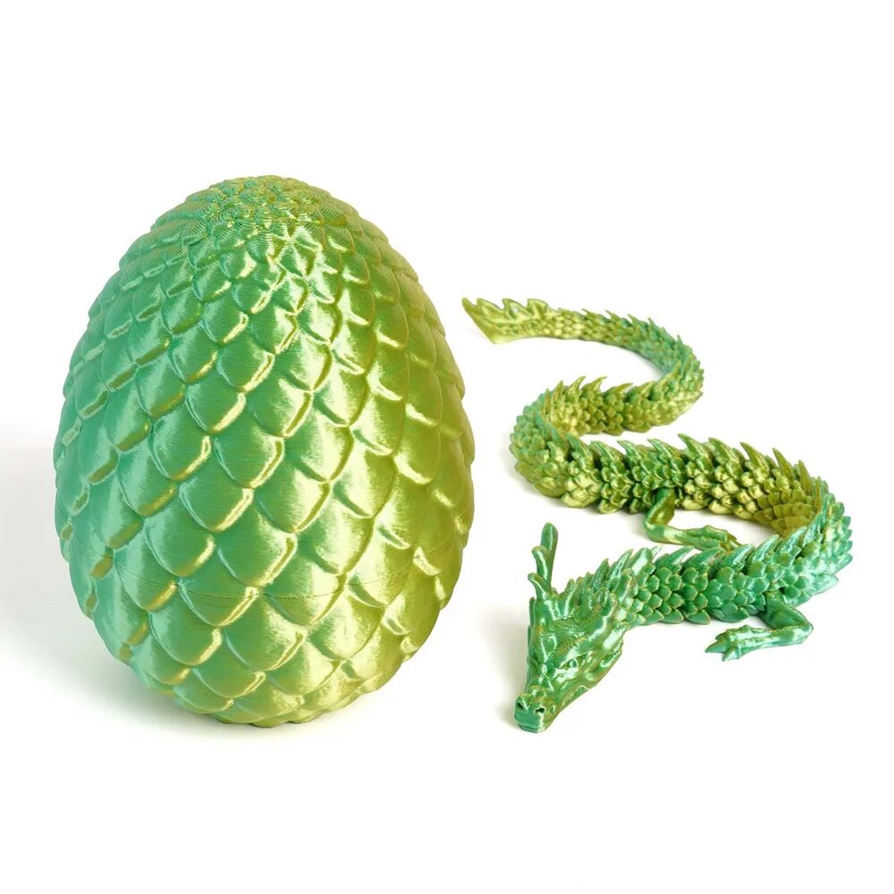 3D фигурка Китайский дракон в яйце, лазерный жёлто-зелёный, высота дракона 30 см, высота яйца 11 см, с упаковочной коробкой