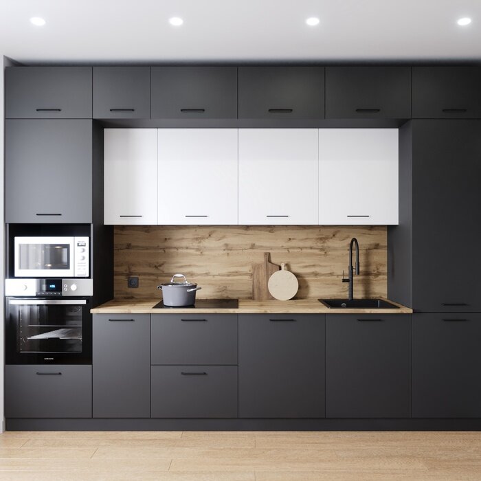 Кухонный гарнитур прямой «вегас», 3400×600 мм, цвет антрацит/жемчуг дуб Вотан