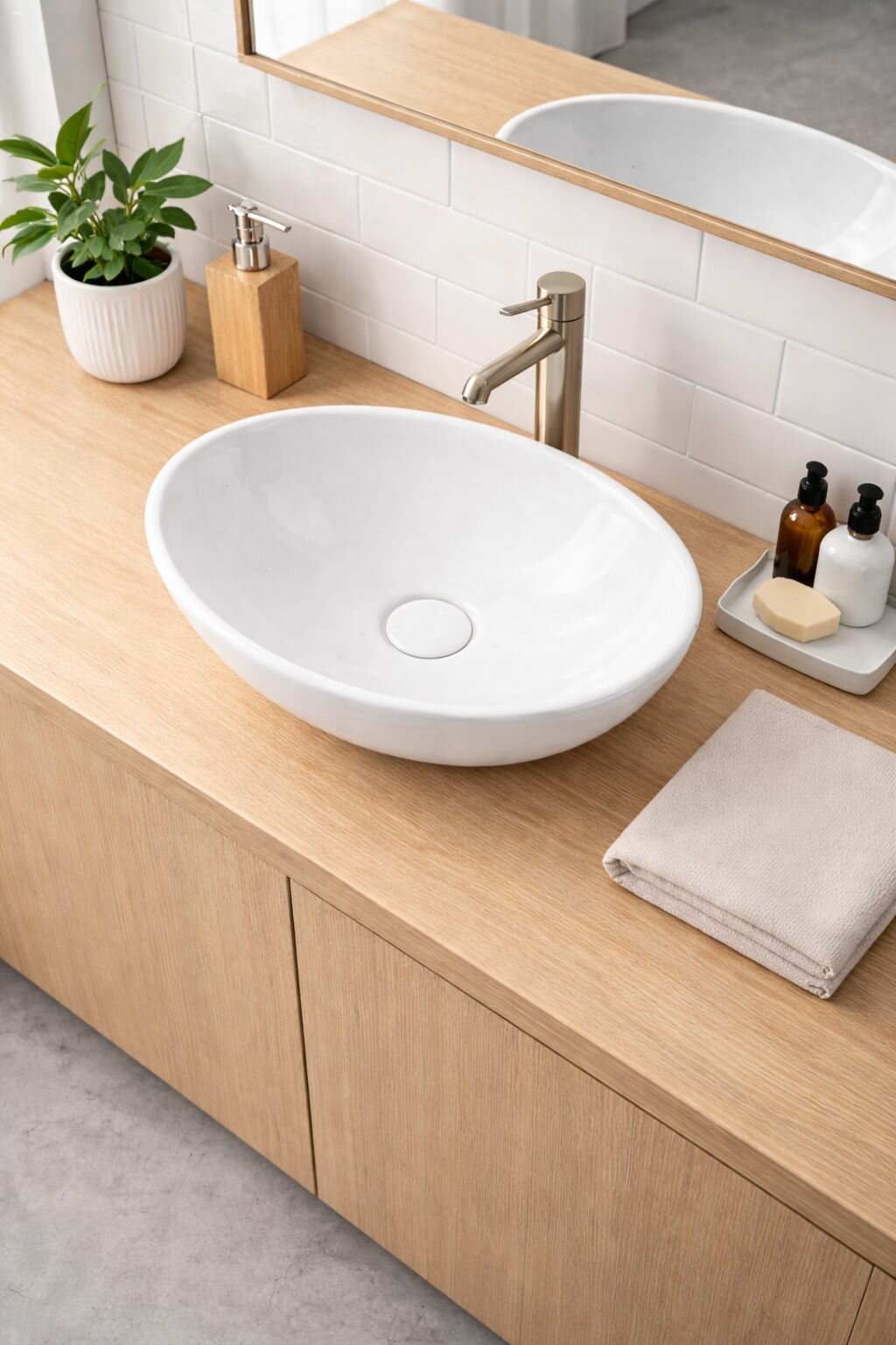 Раковина накладная для тумбы в ванную 41x34 Овал фарфоровая белая Kreta