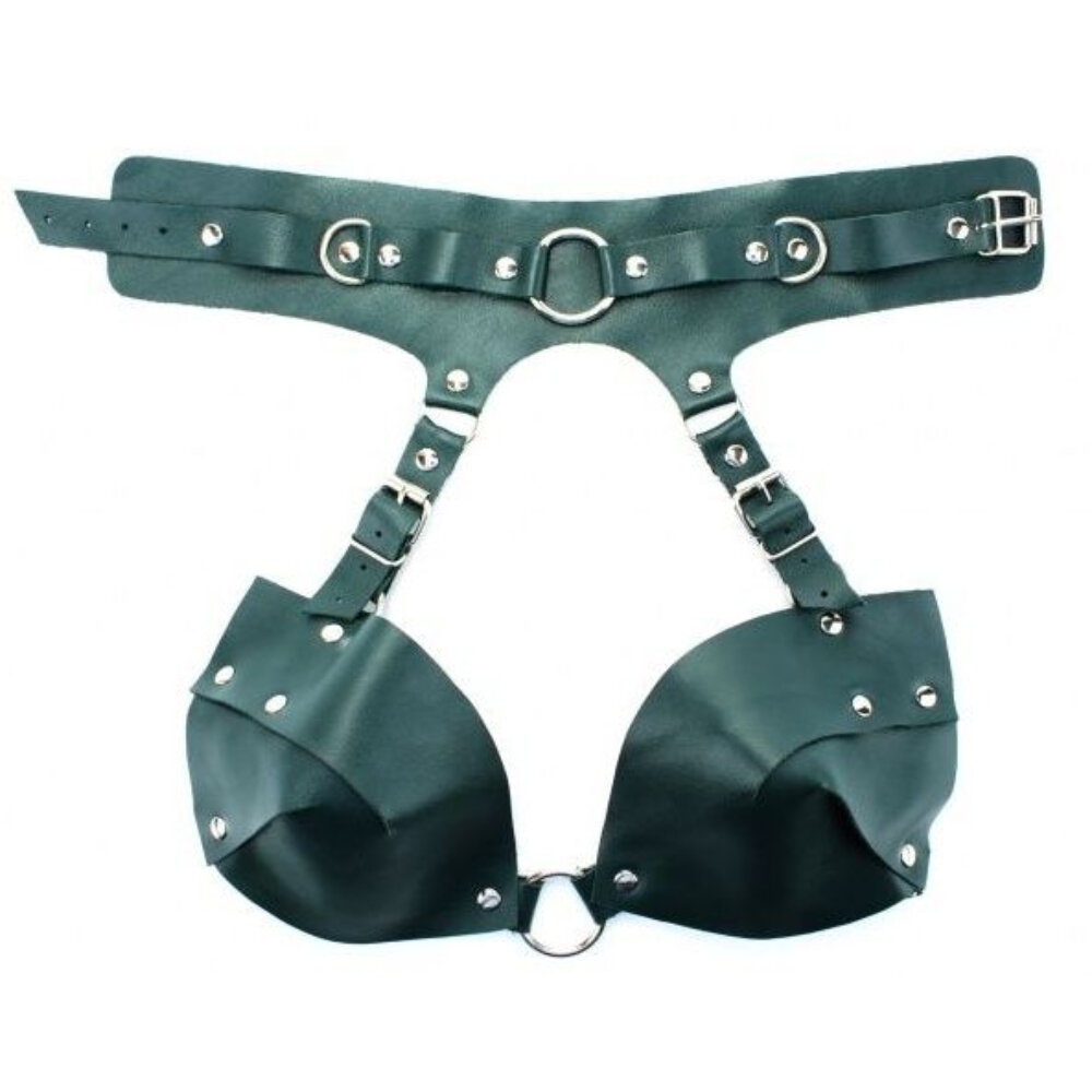 Изумрудная сбруя из ошейника с лифом "Emerald Harness", натуральная кожа