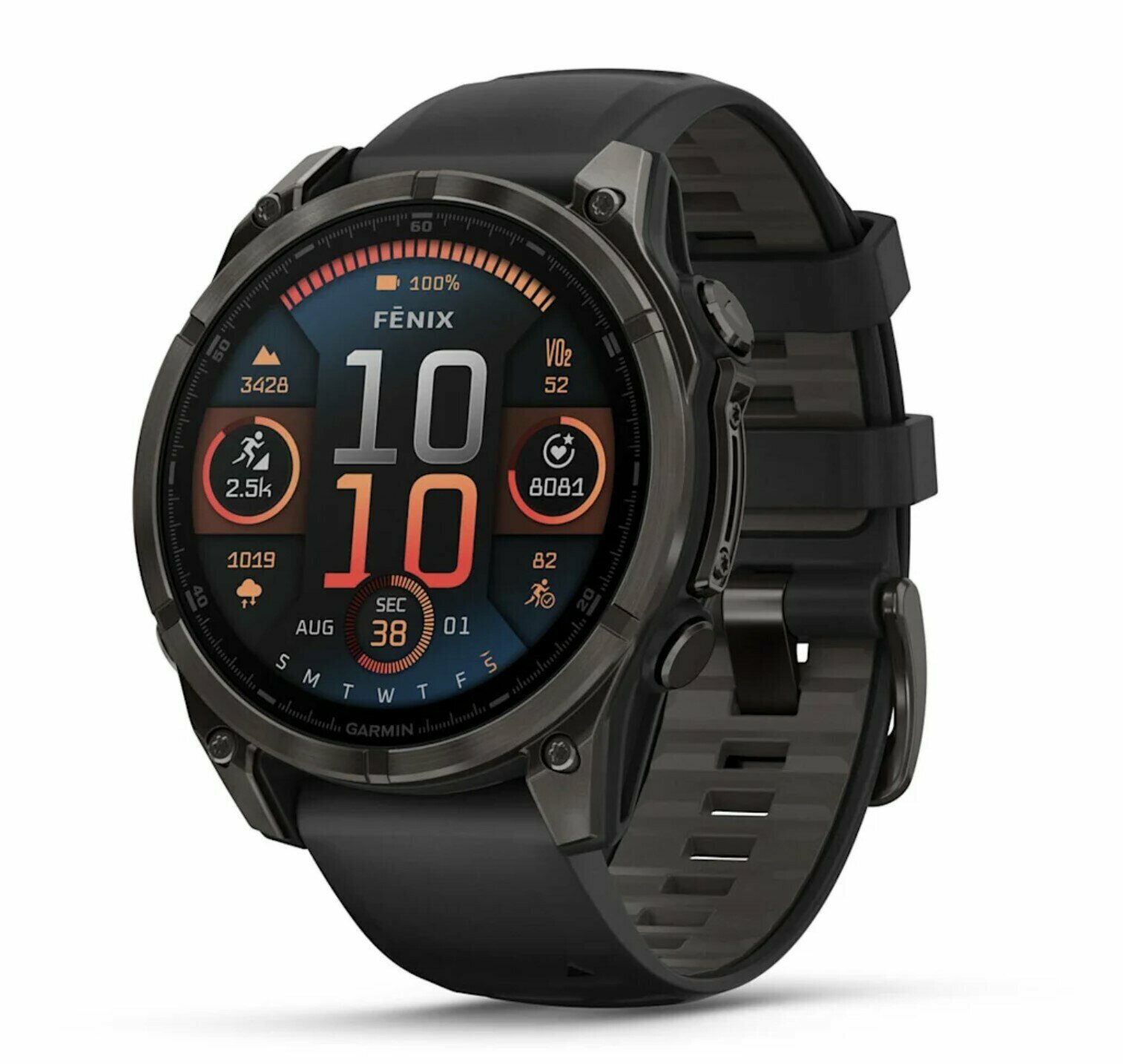 Смарт-часы Garmin Fenix 8 - 47 мм, AMOLED, Sapphire Carbon Gray DLC Titanium with Black/Pebble Gray Silicone Band (010-02904-21)