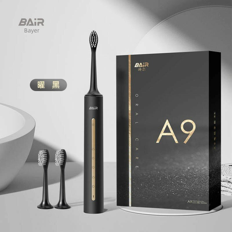 Bayer A9-S Соник Перезаряжаемая Электрическая Щетка с Мягким Волосом, Черный Цвет, 2 Щеточных Головок Включено