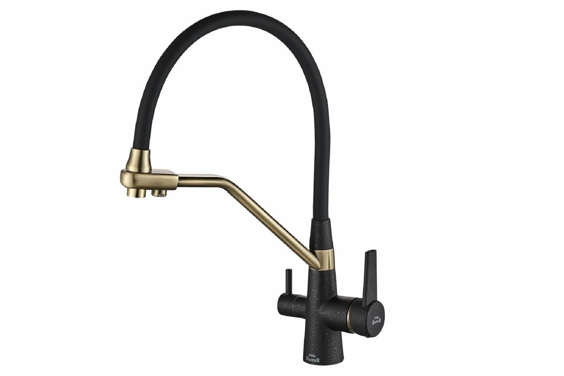 Смеситель ZorG Steel Hammer SH 903-6 BLACK BR для кухонной мойки, черный гранит бронза, черный гибкий излив, под фильтр